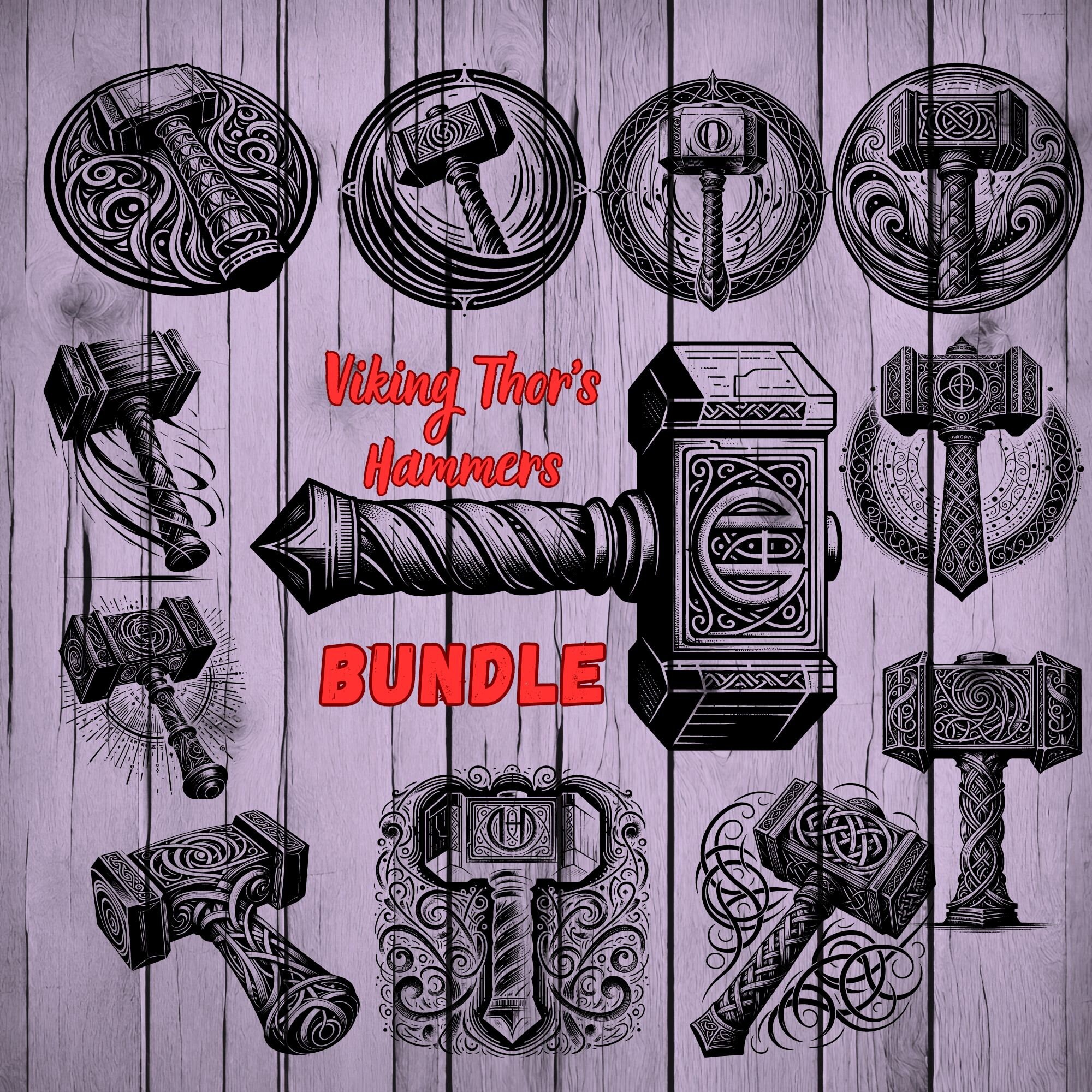 Viking Thor Hammer 12 Bundle SVG: Perfect for Laser Engraving, Mugs, T ...