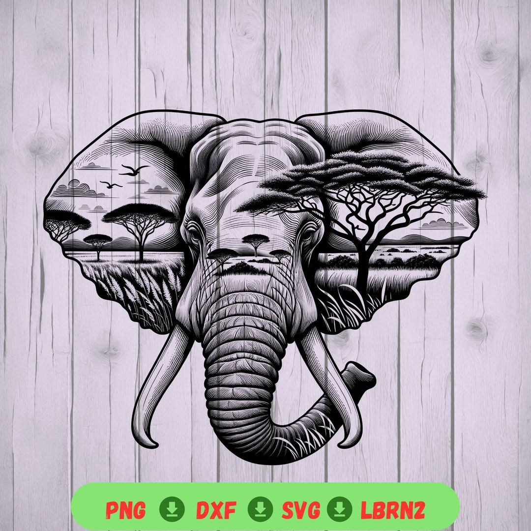 Elephant Wall Art SVG File for Laser Engraving & Custom T-shirt, Mug ...