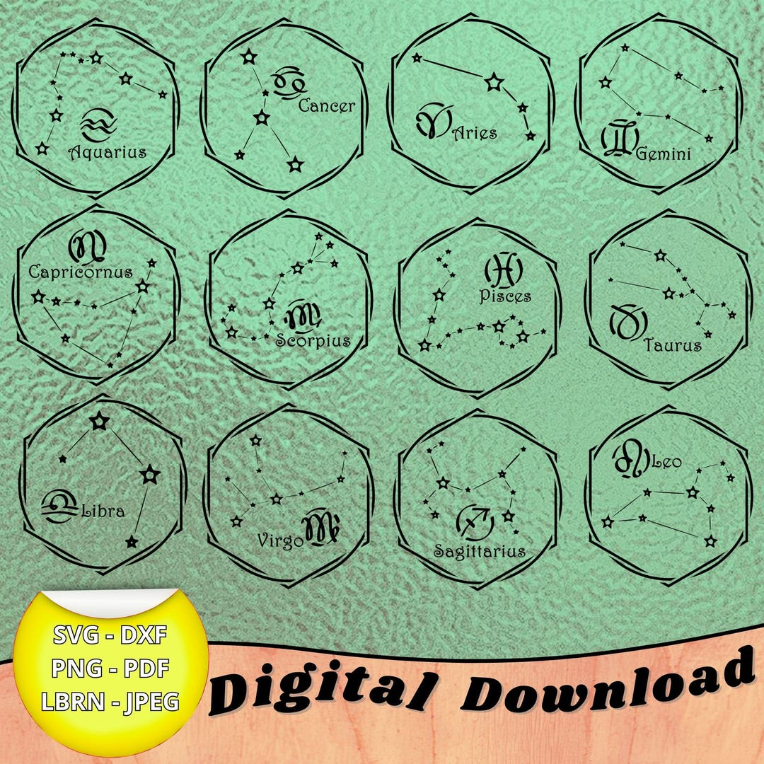 DIY Zodiac Constellations Laser Engraving File SVG Pdf, Png, Dxf Set ...