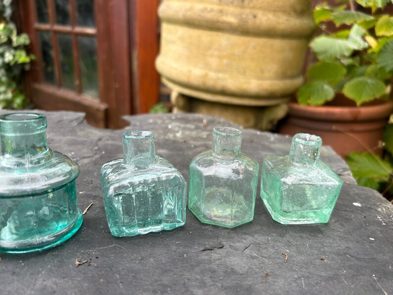 6 Victorian Burst Lip Ink Bottles Aqua Glass - Etsy