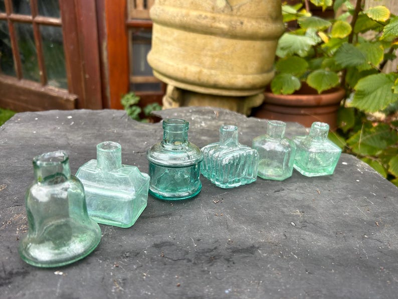 6 Victorian Burst Lip Ink Bottles Aqua Glass - Etsy