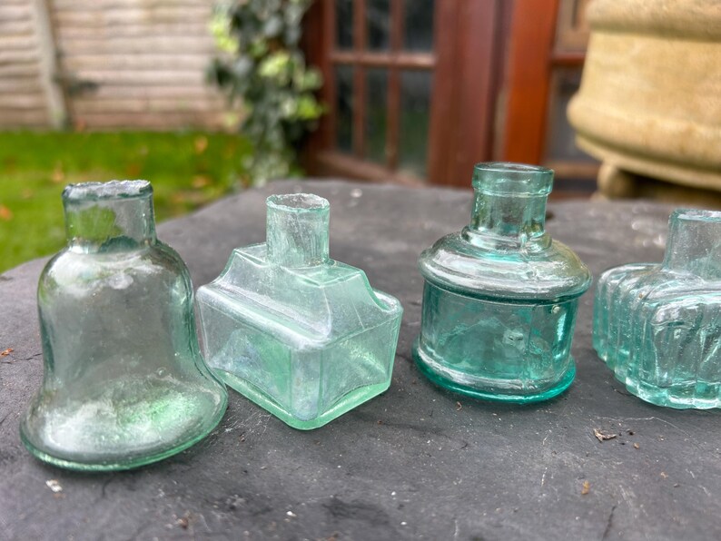 6 Victorian Burst Lip Ink Bottles Aqua Glass - Etsy