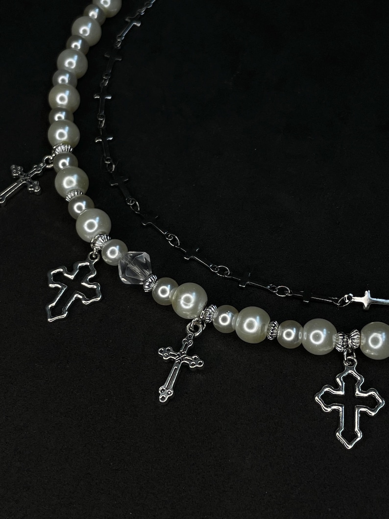 Holy Grail Cross Charm Pearl Necklace With Cross Chain - Etsy