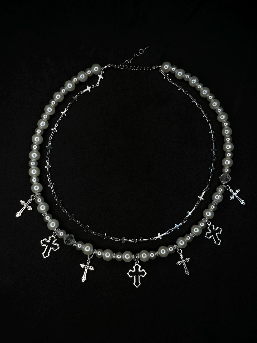 Holy Grail Cross Charm Pearl Necklace With Cross Chain - Etsy