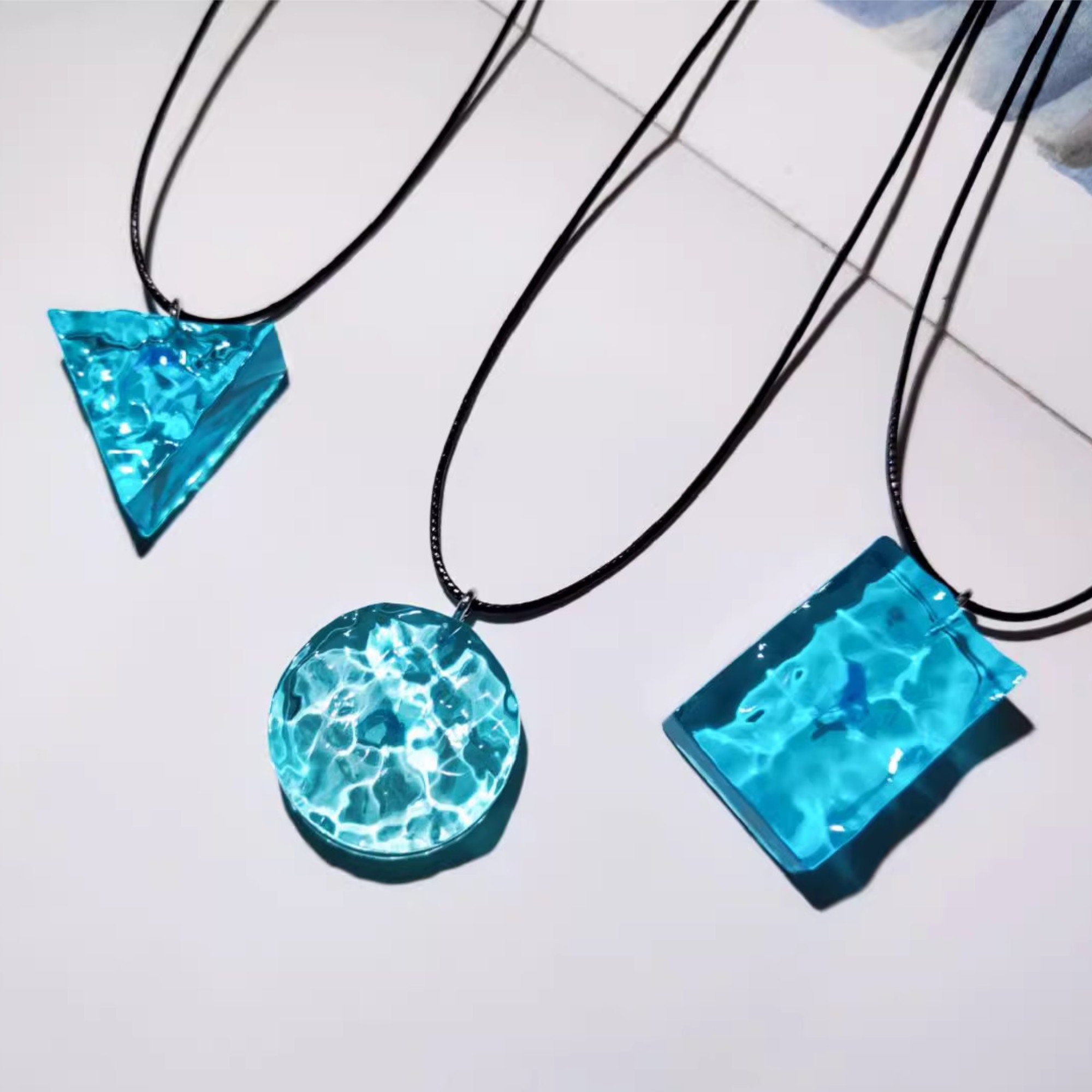 Blue Ocean Wave Resin Pendant Necklace, Dolphin in Ocean Blue Water ...