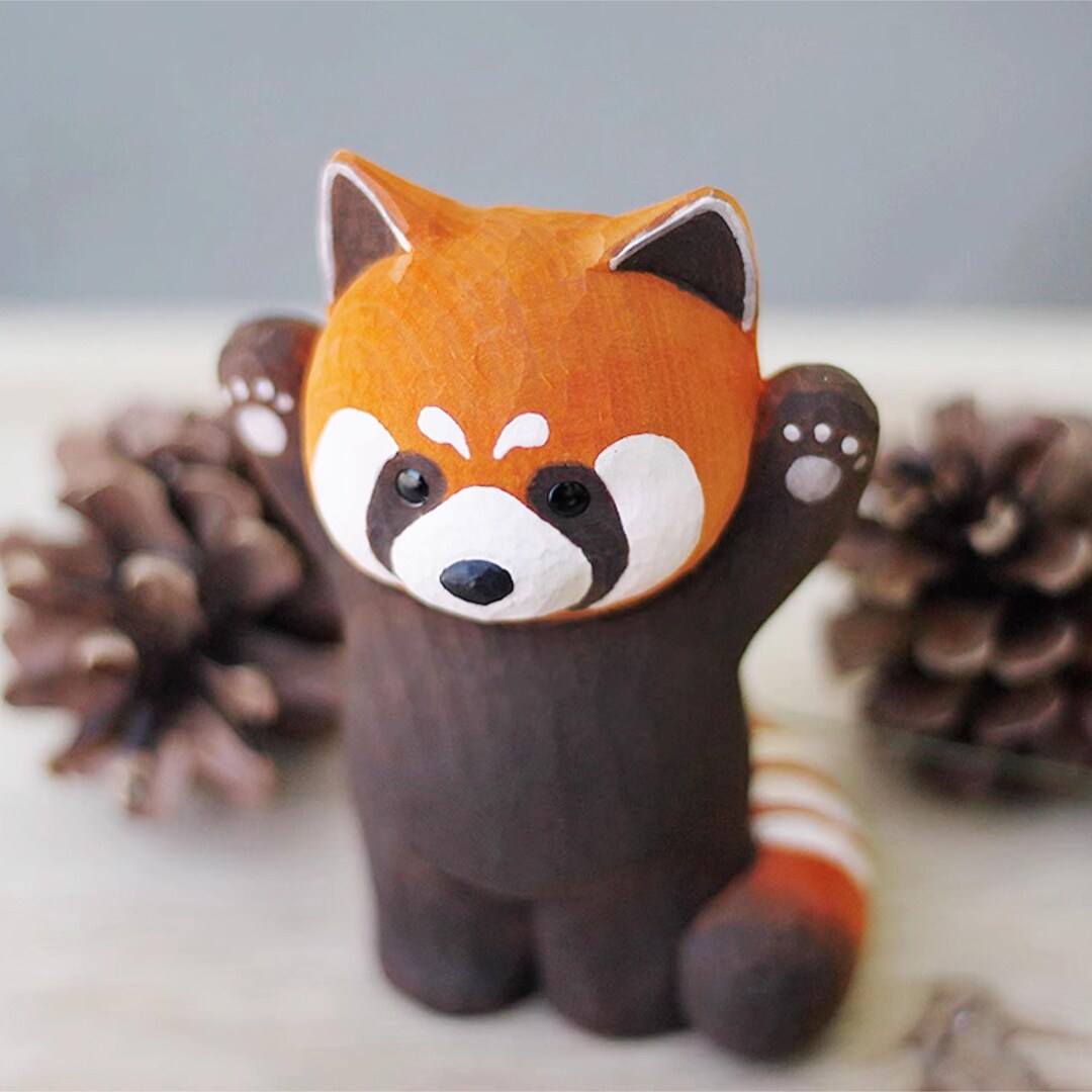 Handcrafted Red Panda Wood Carving Ornament - Unique Rustic Wildlife ...