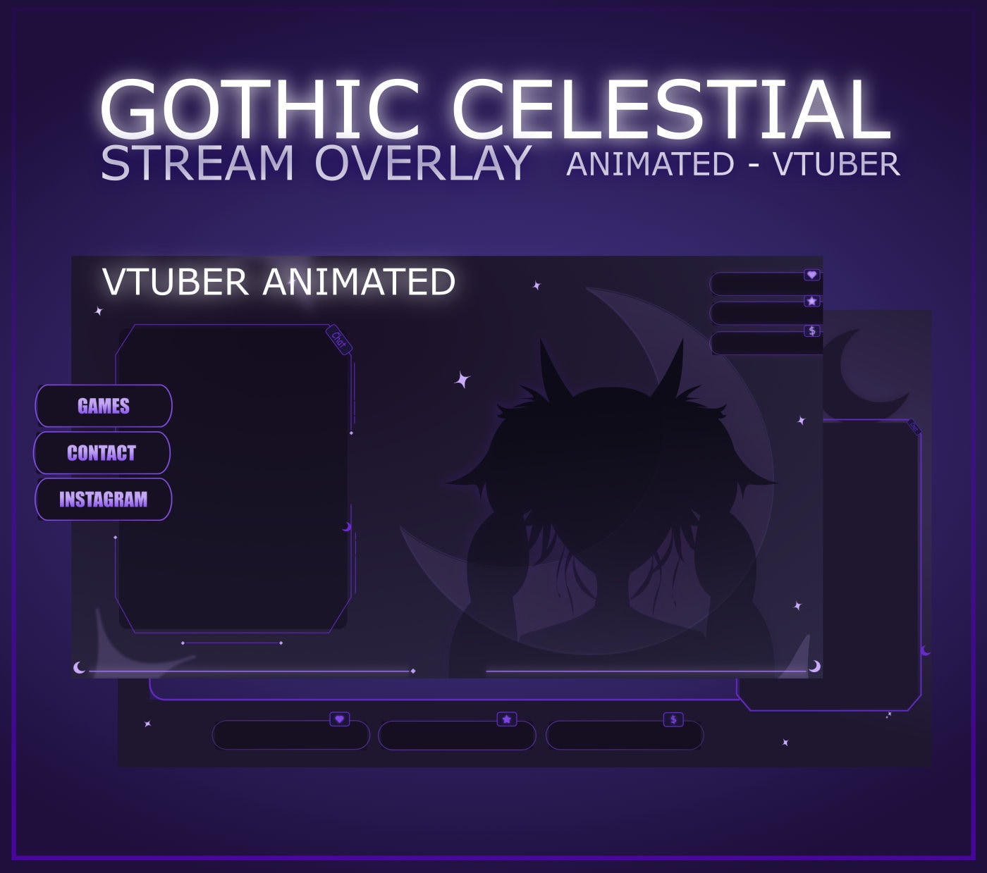 Gothic Vtuber Stream Overlay, Vtuber Overlay Celestial, Celestial Vtuber Pack, Animated Overlay ...