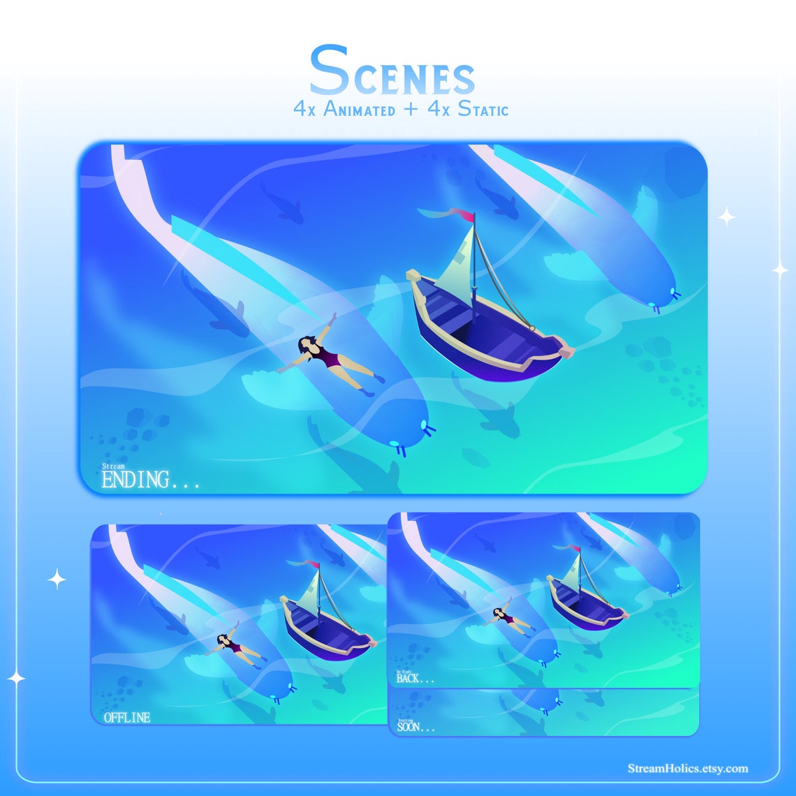UNDERWATER Stream Overlay Animated Pack, Whale Stream Overlay Animated ...
