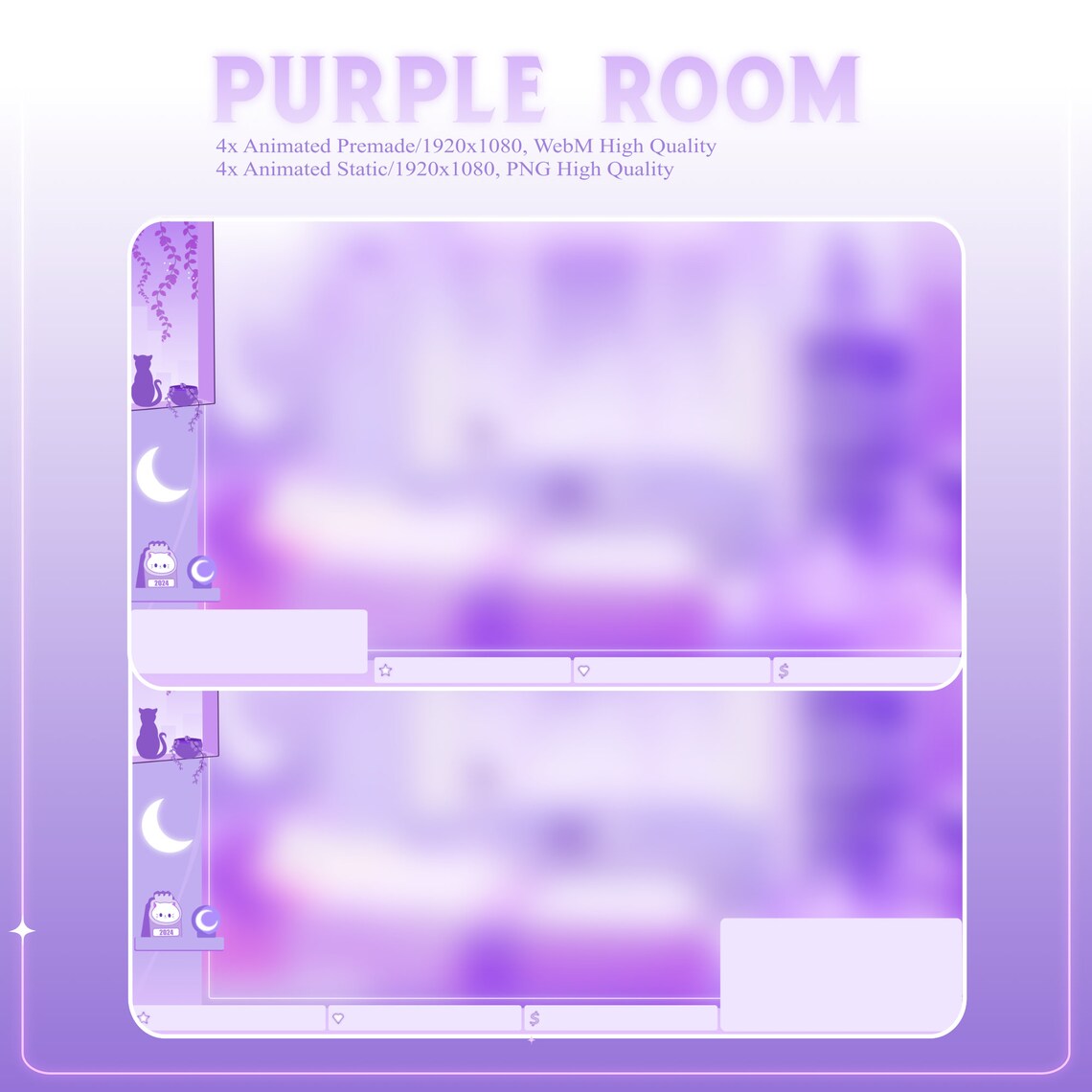 Glowing Room Stream Overlay Animated Pack, Stream Overlay Animated Cute ...