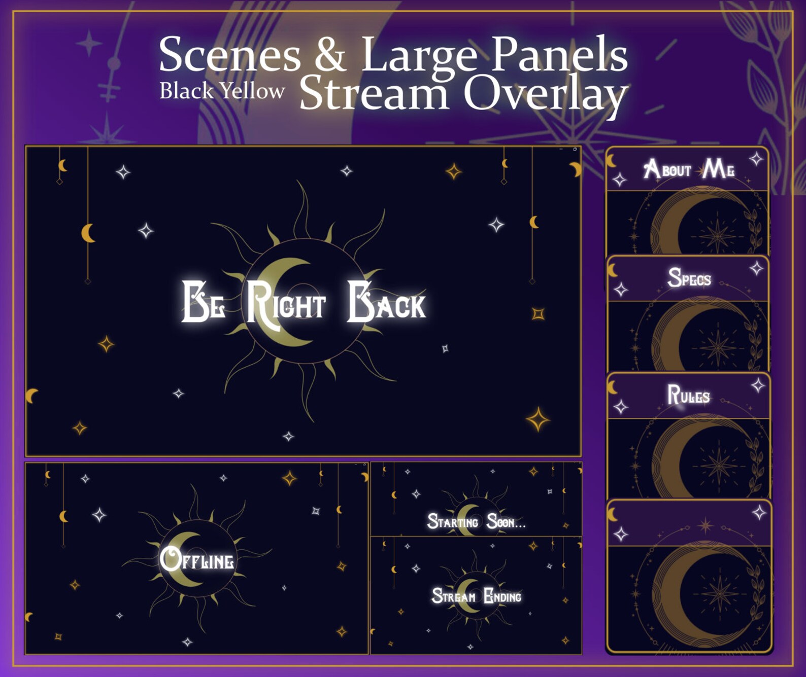 SIMPLE Dark STREAM OVERLAY Celestial, Dark Overlay Pack, Celestial Animated Overlay, Stream ...
