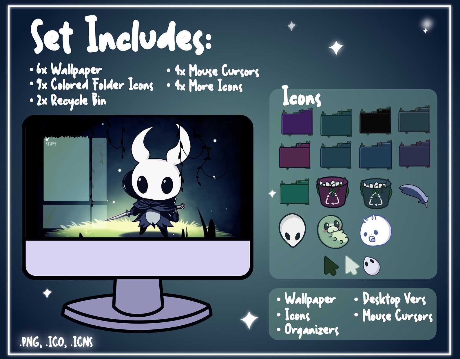 Hollow Knight Computer Desktop Theme Background Wallpaper Organizer Set ...
