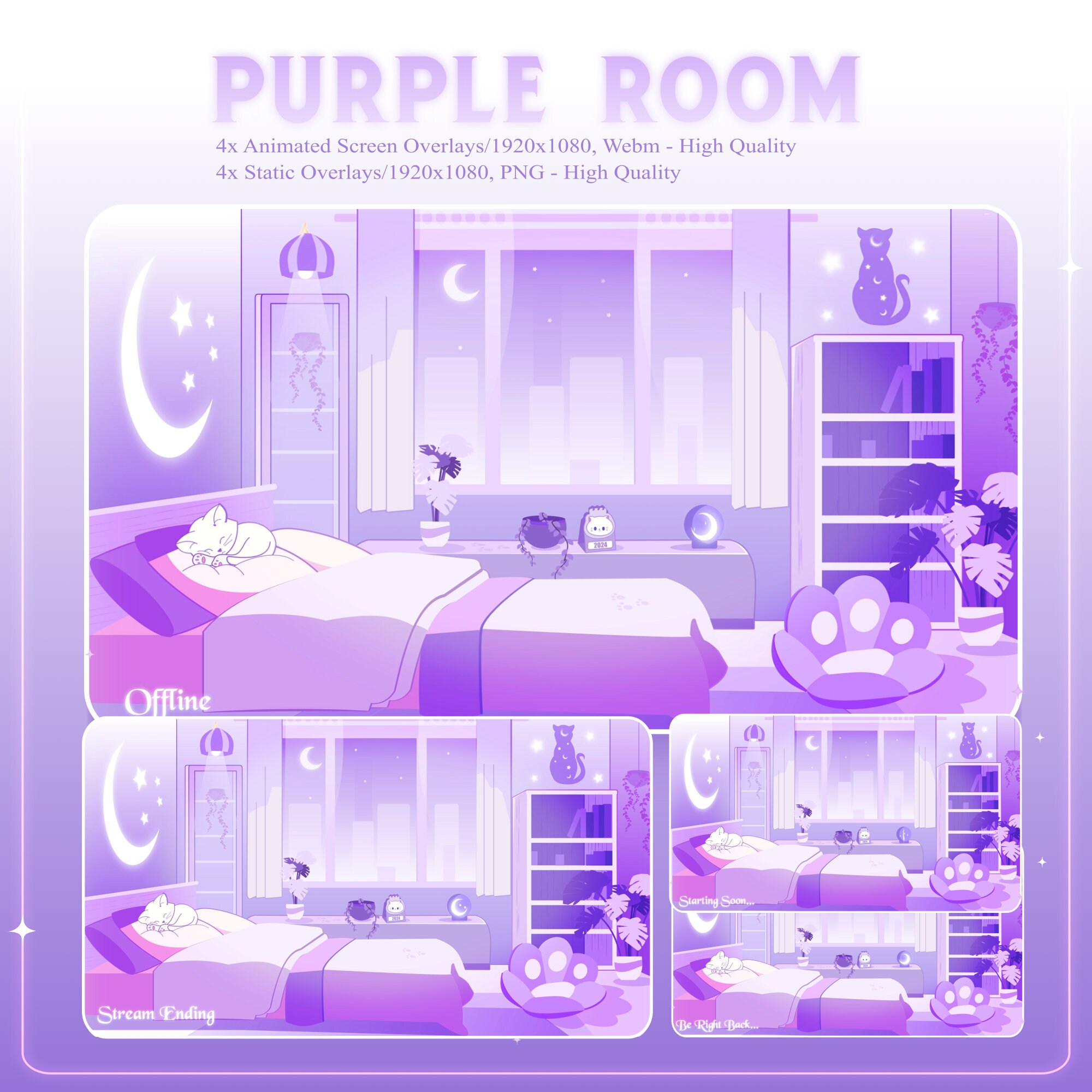 Glowing Room Stream Overlay Animated Pack, Stream Overlay Animated Cute ...