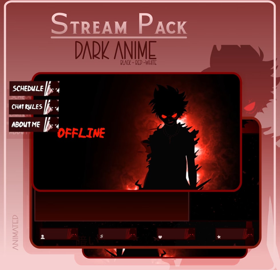 ANIME DARK Stream Overlay Twitch Pack, One Piece Overlay, Anime Twitch ...