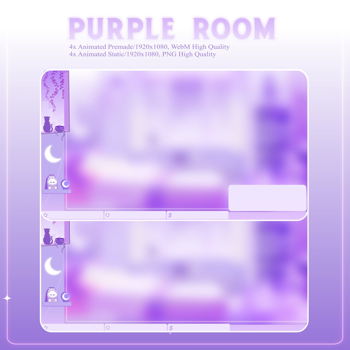 Glowing Room Stream Overlay Animated Pack, Stream Overlay Animated Cute ...