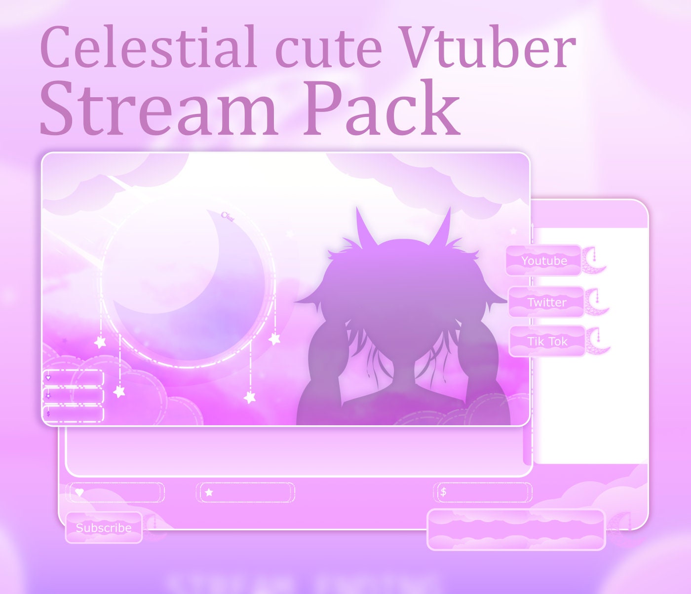 PINK Vtuber Stream Overlay, Vtuber Overlay Celestial, Celestial Vtuber ...