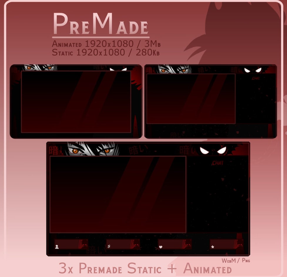 ANIME DARK Stream Overlay Twitch Pack, One Piece Overlay, Anime Twitch ...