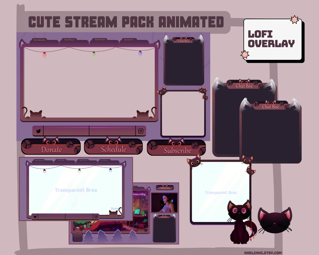 Lofi Stream Overlay Animated Pack, Brown Stream Overlay for Twitch ...