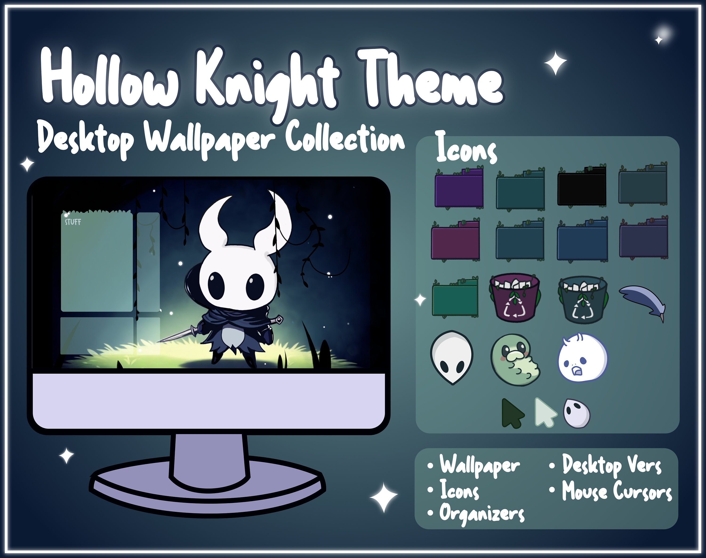 Hollow Knight Computer Desktop Theme Background Wallpaper Organizer Set ...