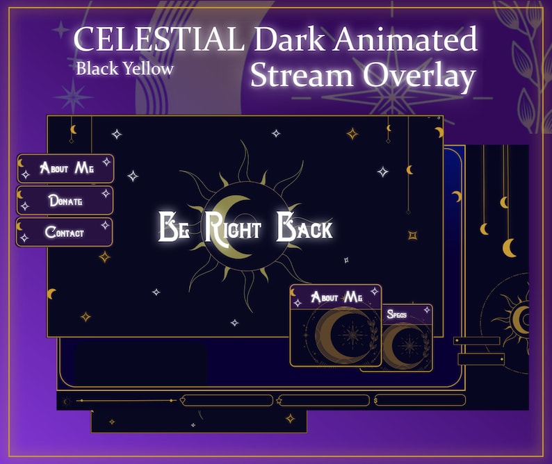 SIMPLE Dark STREAM OVERLAY Celestial, Dark Overlay Pack, Celestial Animated Overlay, Stream ...