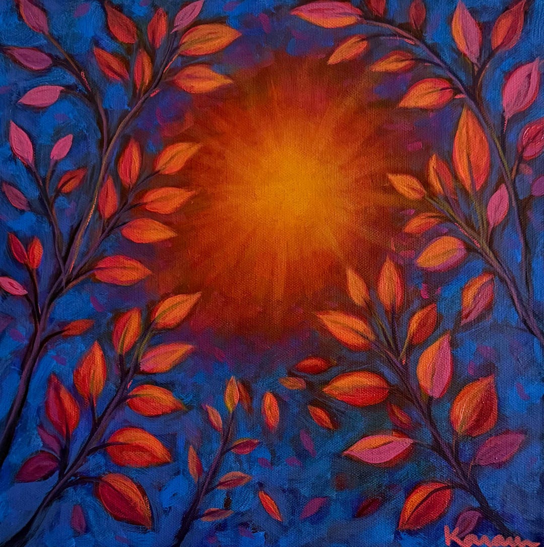 Autumn Leaves and Sun Painting – 12x12 Fall Foliage Art on Gallery ...