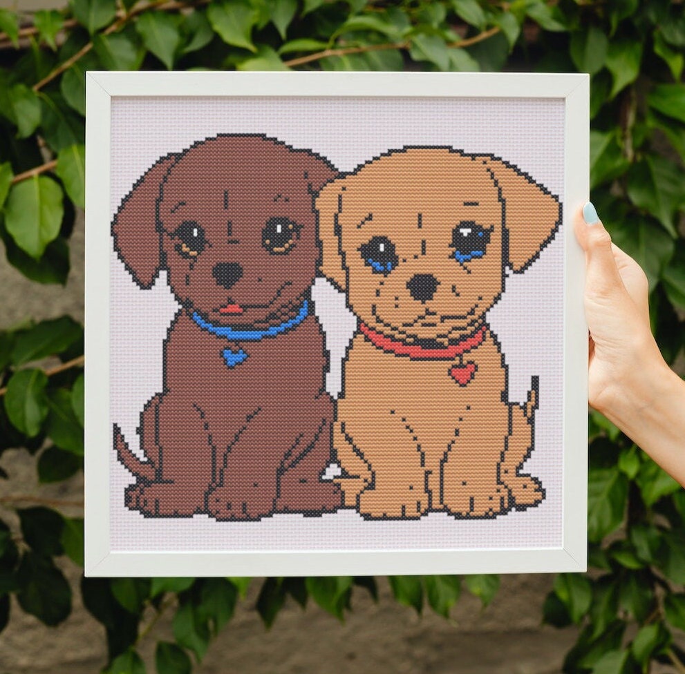 Cute Puppies Cross Stitch Pattern PDF, Love Cross Stitch, Valentine's ...