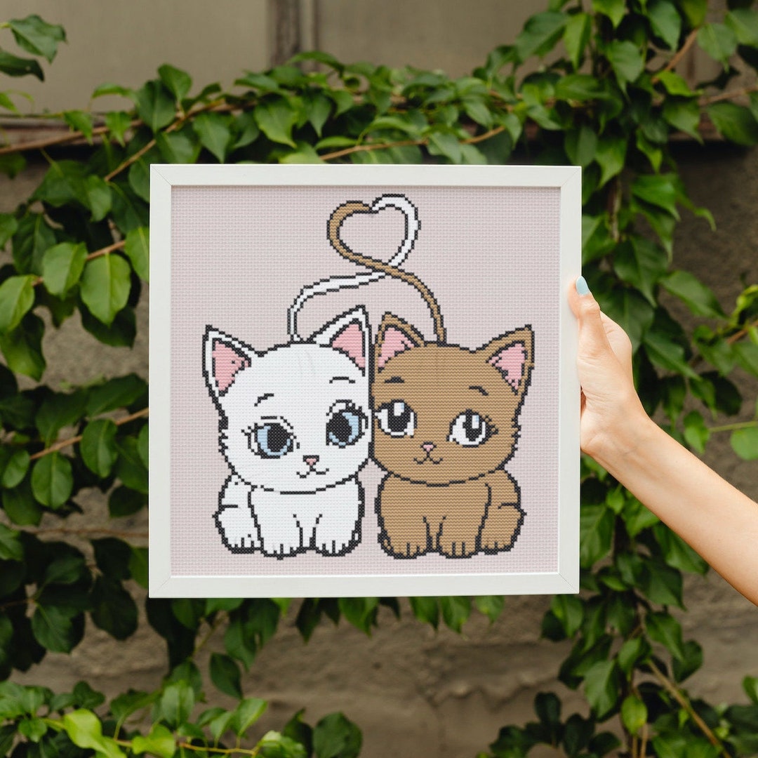 Cute Cats Cross Stitch Pattern PDF, Love Cross Stitch, Valentine's Day ...