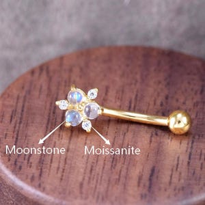 14K Solid Gold Moonstone Rook Earring/floral Curved Barbell Rook ...