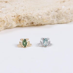 14K Solid Gold Moss Agate Frog Gemstone Ends/cartilage Piercing/animal ...