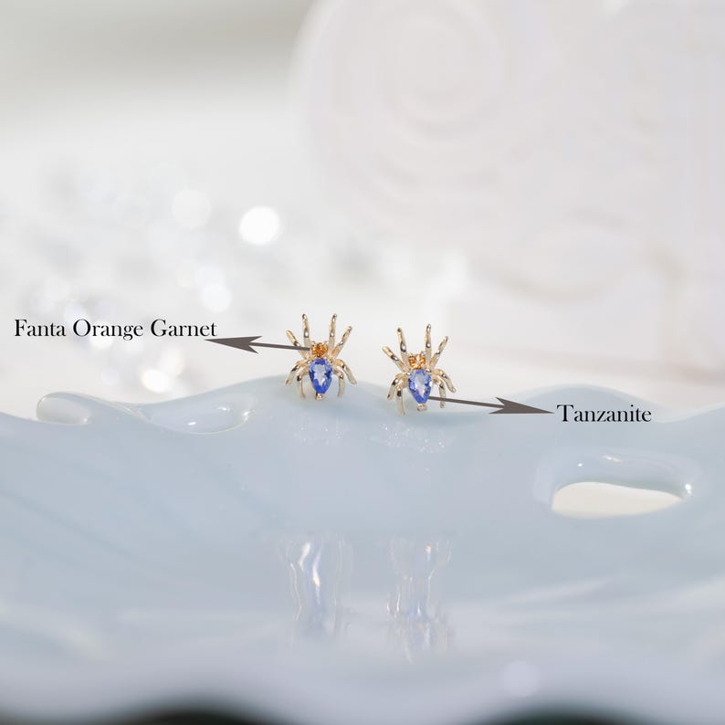 14K Solid Gold Tanzanite Spider Cartilage Stud, Threadless Fanta Orange ...
