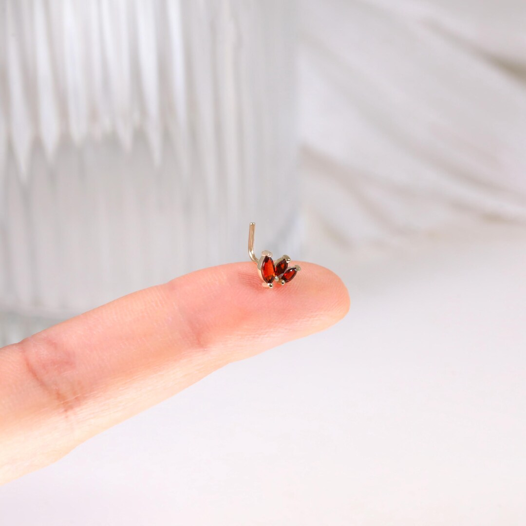 14k Solid Gold Garnet L Shaped Cartilage Nose Stud/garnet Climber Nose ...