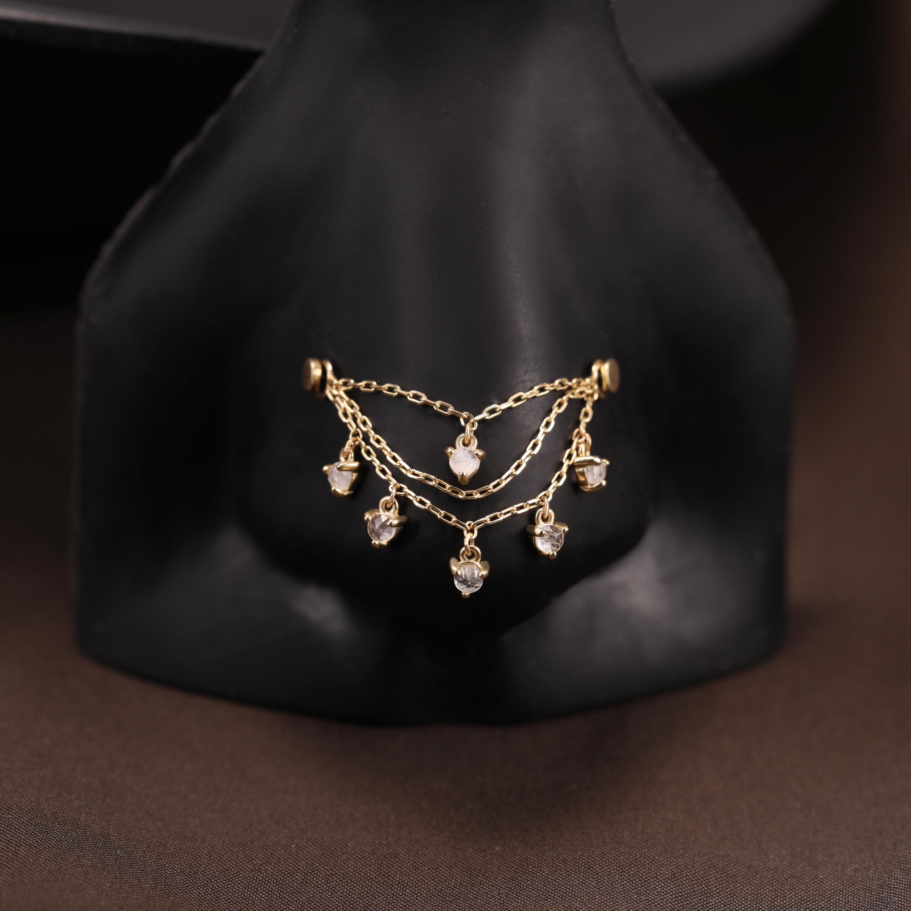 14K Solid Gold Labradorite Triple Chain Attachment/gemstone Industrial ...