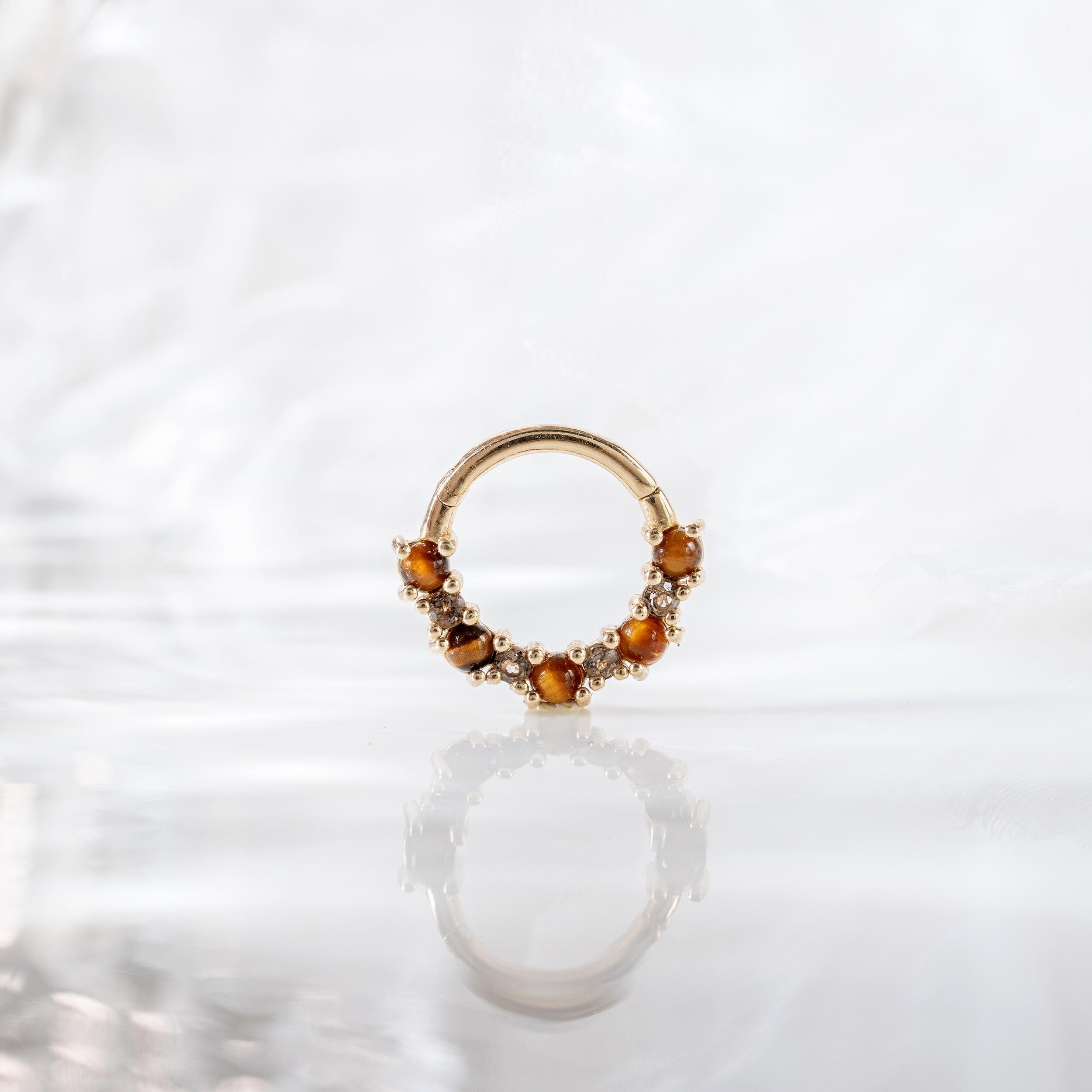 14K Solid Gold Tiger Eye Stone Smoky Quartz Clicker/fancy Cluster ...