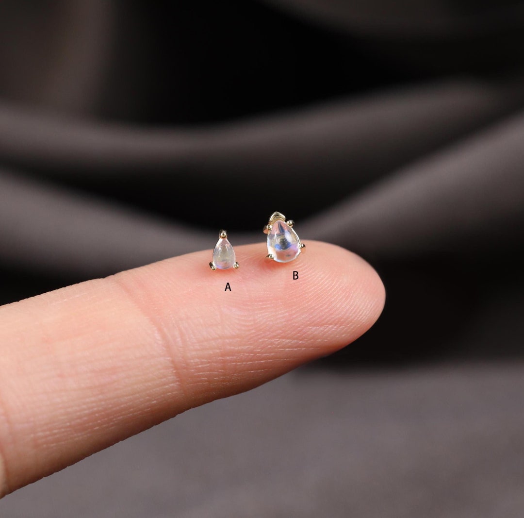 14K Solid Gold Moonstone Stud Earring/moonstone Cartilage Helix ...