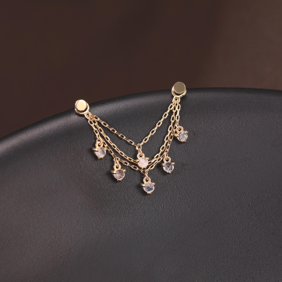 14K Solid Gold Labradorite Triple Chain Attachment/gemstone Industrial ...