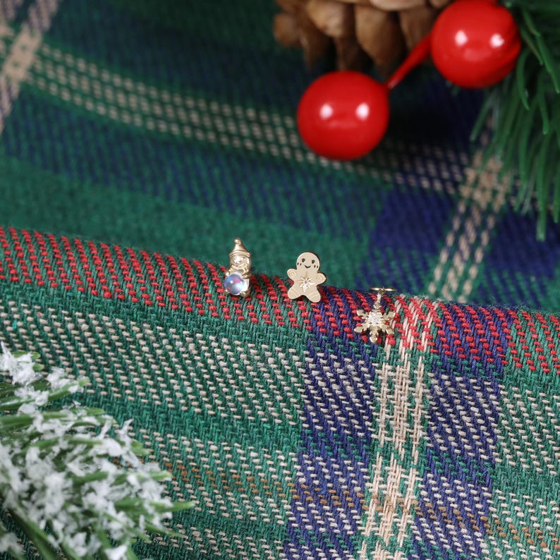 14K Solid Gold Moonstone Helix Stud Gingerbread Man Cartilage Flat Back ...