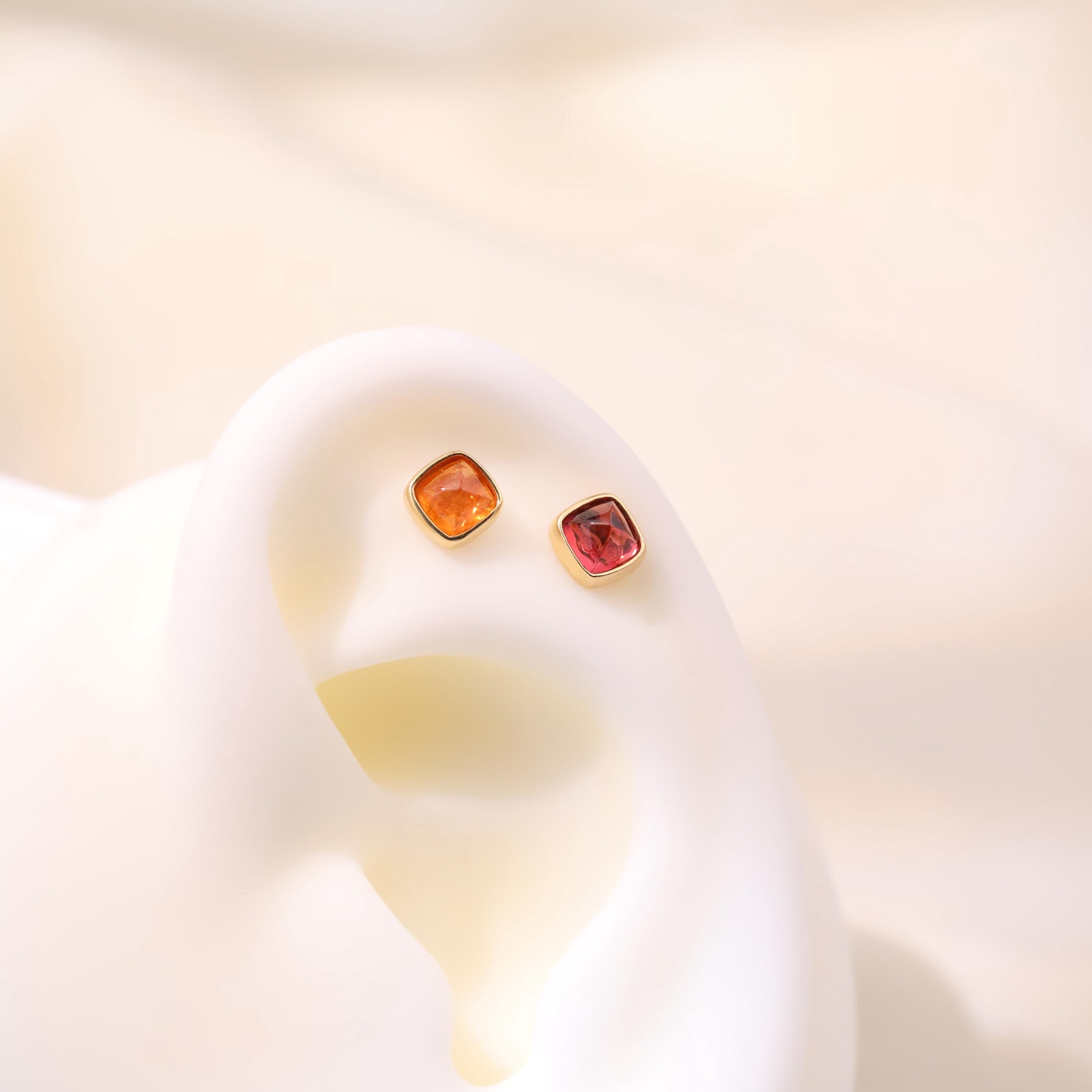14k Solid Gold Rhodolite Garnet Earring/fanta Orange Garnet Piercing ...