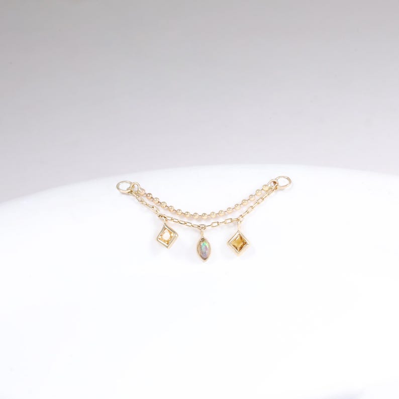 14K Solid Gold Dangle Opal Helix Chain Attachment, Drop Citrine ...