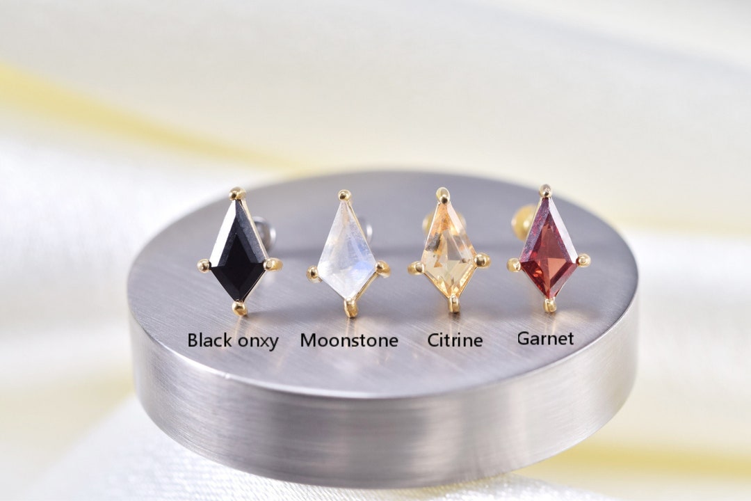 14K Solid Gold Moonstone/citrine/black Onxy/garnet Kite Stud/threadless Push Pin/kite Earring ...