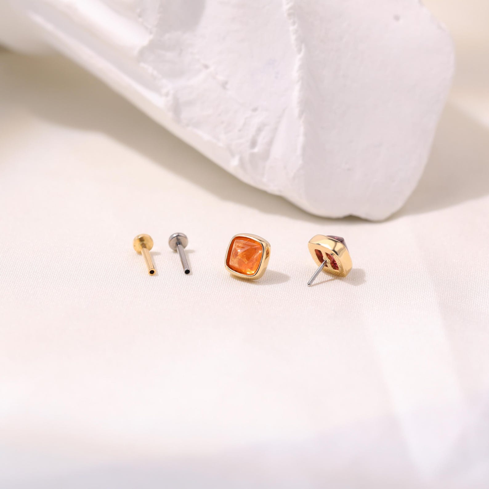 14k Solid Gold Rhodolite Garnet Earring/fanta Orange Garnet Piercing ...