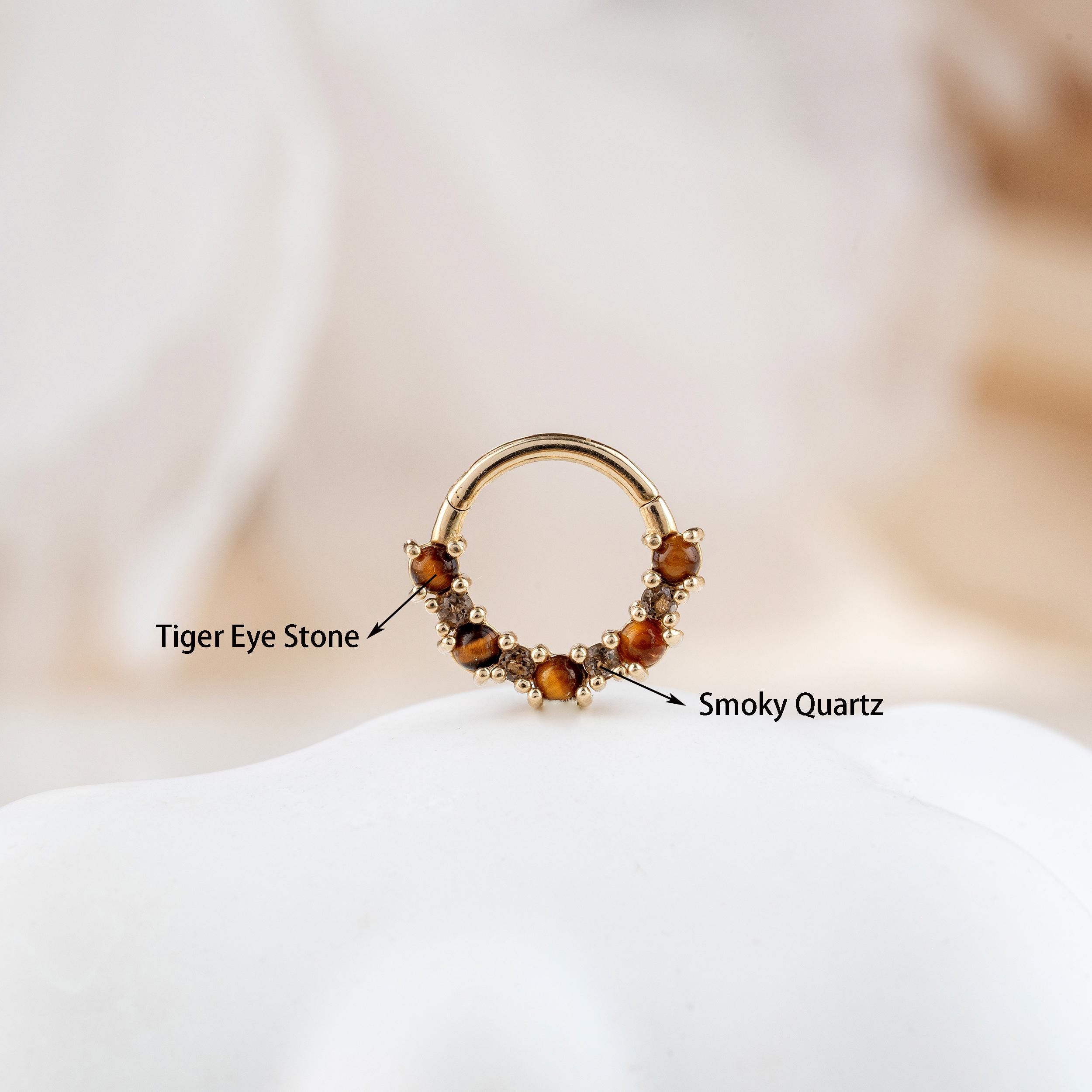 14K Solid Gold Tiger Eye Stone Smoky Quartz Clicker/fancy Cluster ...