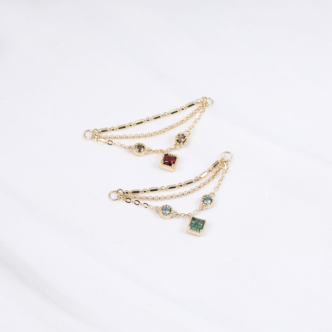 14K Solid Gold Garnet Chain Attachment/moss Agate Chain Piercing Helix ...