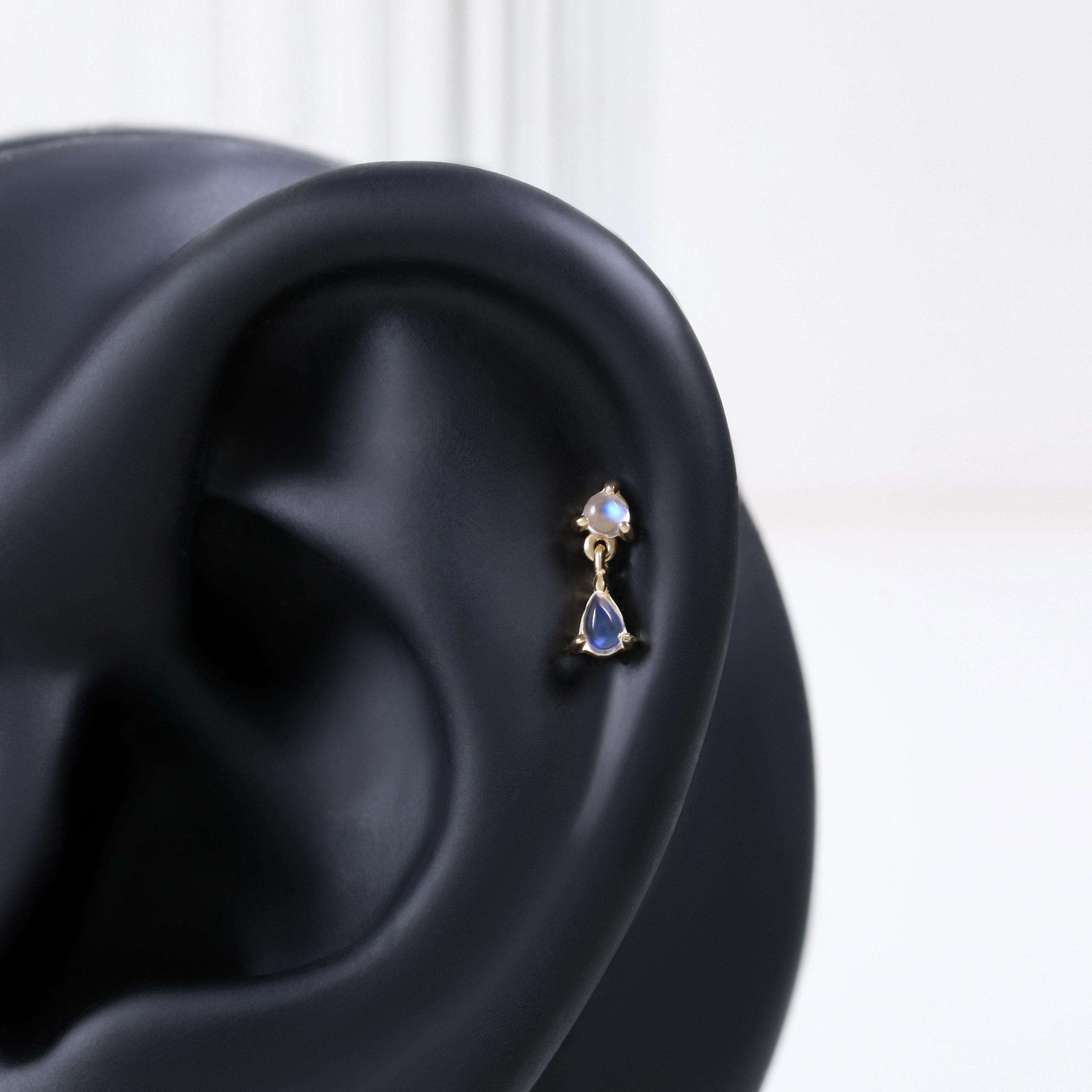 14K Solid Gold Moonstone Dangle Earring/drop Conch Helix Daith Auricle ...