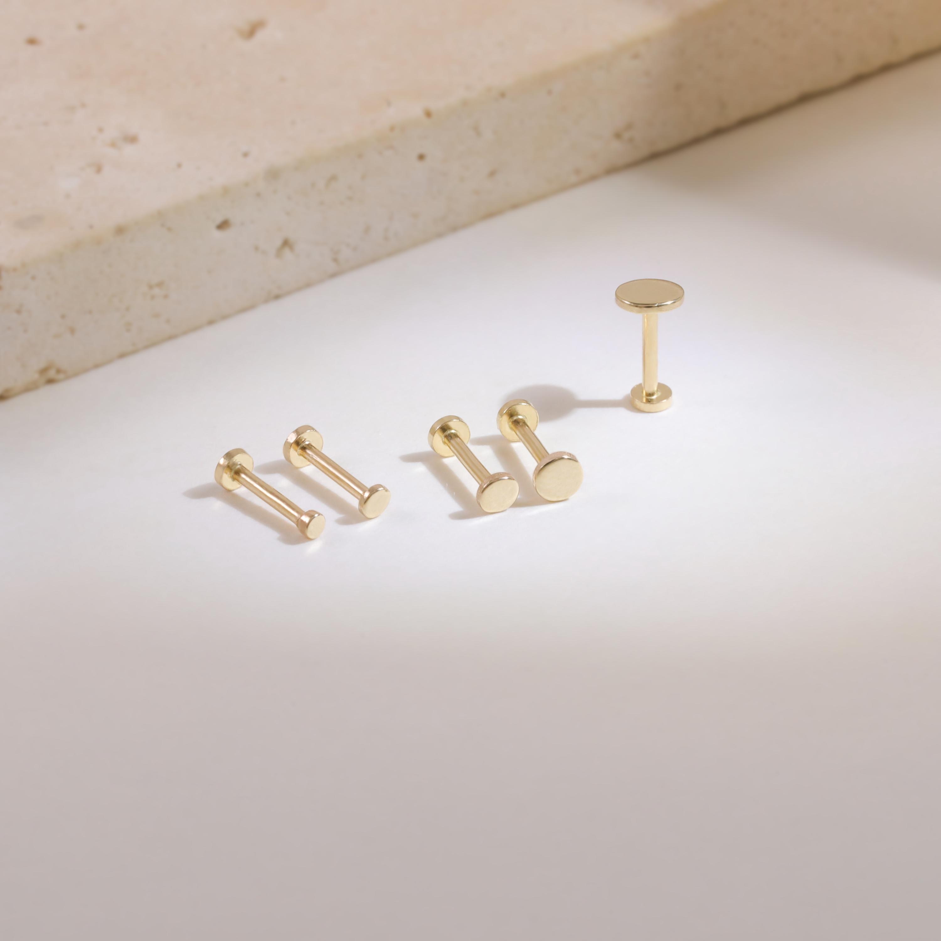 14k Solid Gold Tiny Flat Disc Cartilage Earring/threadless Conch ...