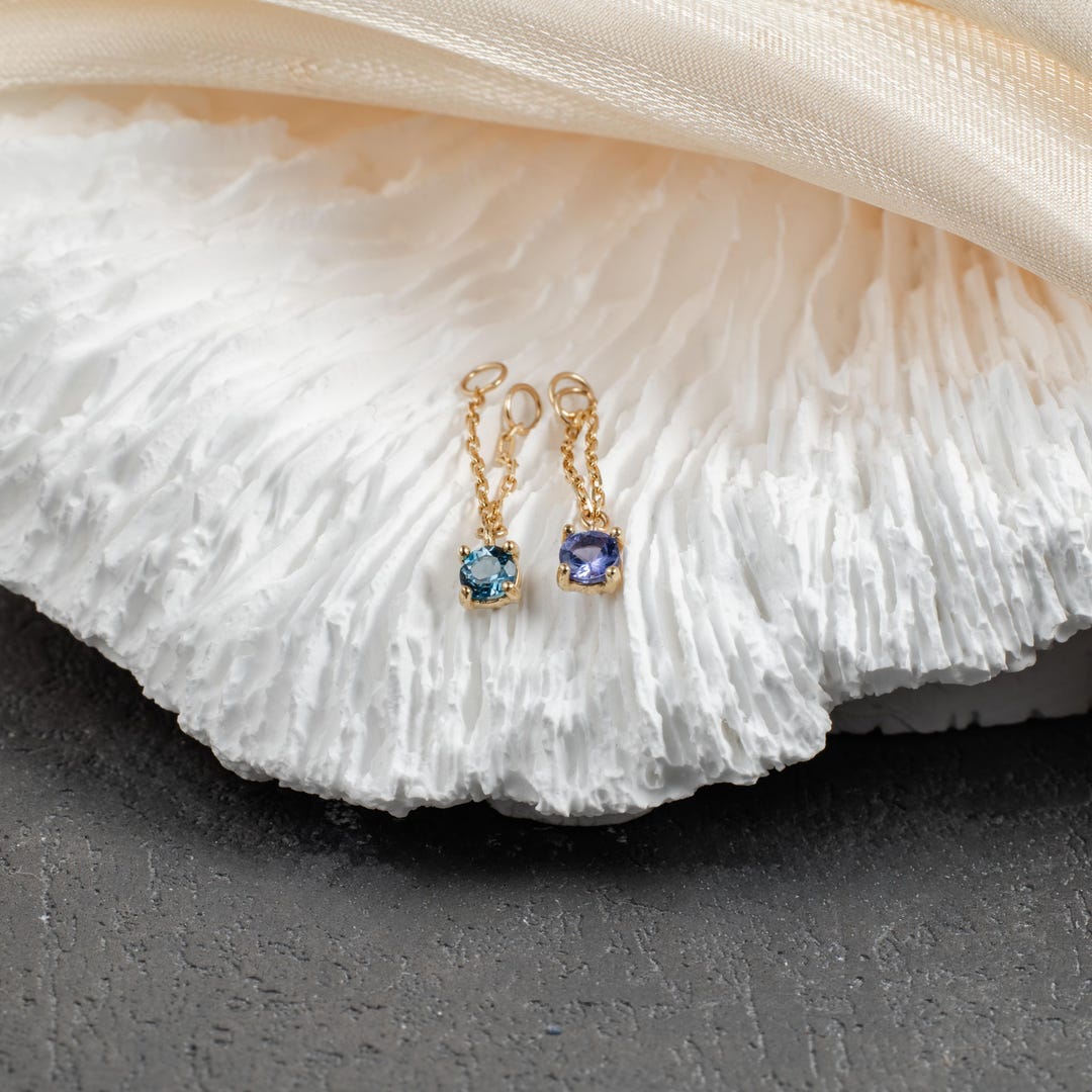14K Solid Gold London Blue Topaz Chain Attachment/tanzanite Chain ...