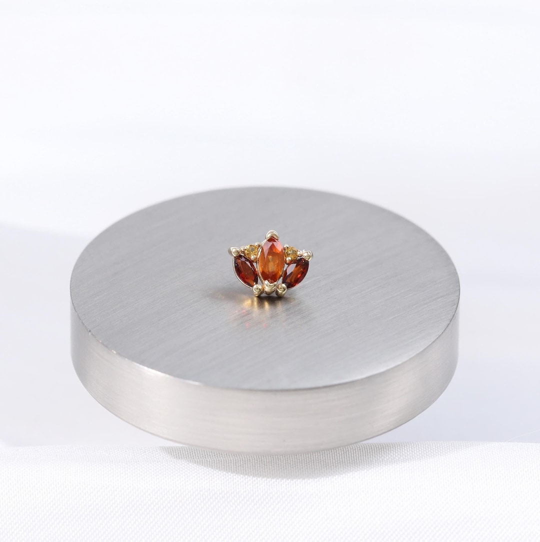 14K Solid Gold Fanta Orange Garnet Climber Earring/citrine Cartilage ...