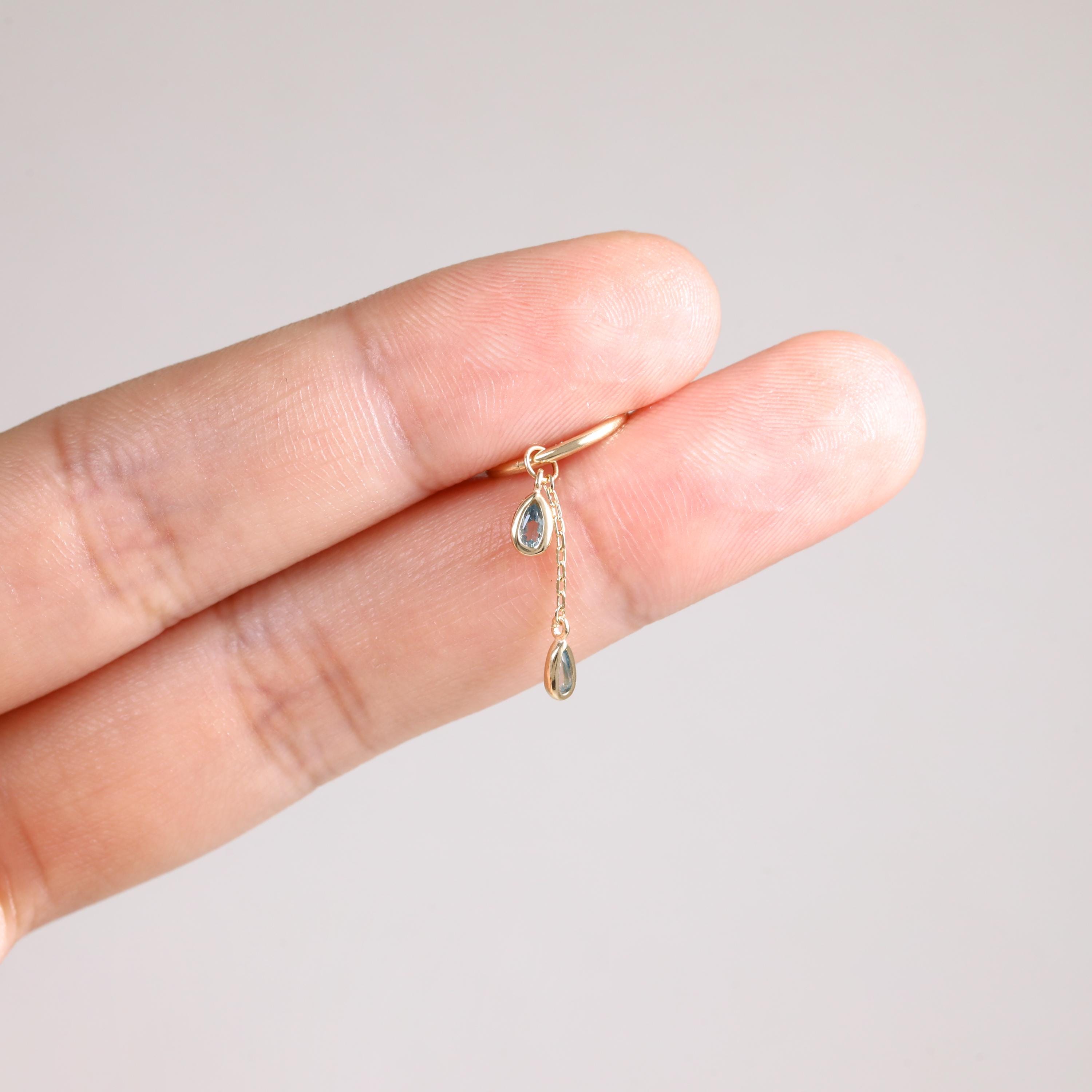 14K Solid Gold London Blue Topaz Chain Dangle Charm, Pear Drop ...