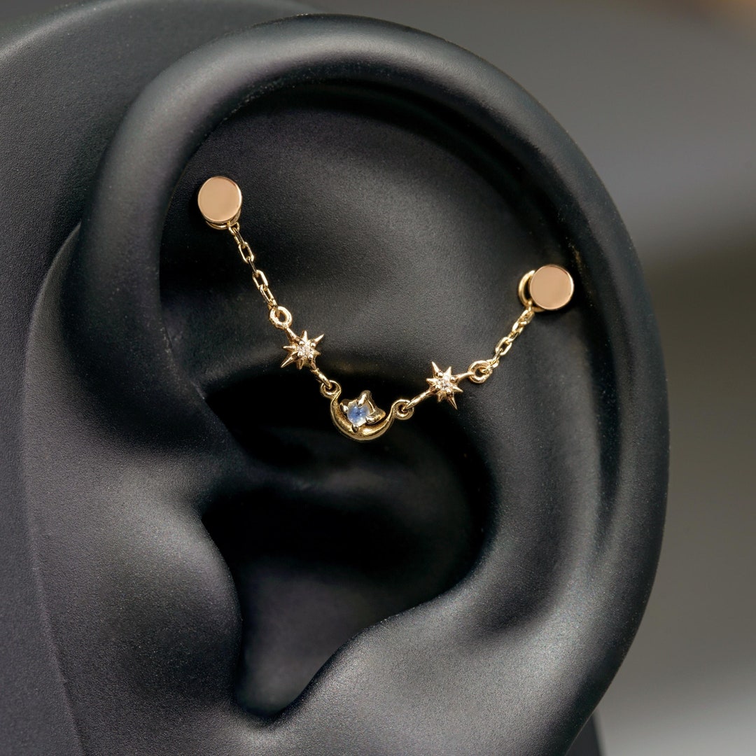 14K Solid Gold Star Moonstone Chain Attachment/moissanite Gold Chain ...