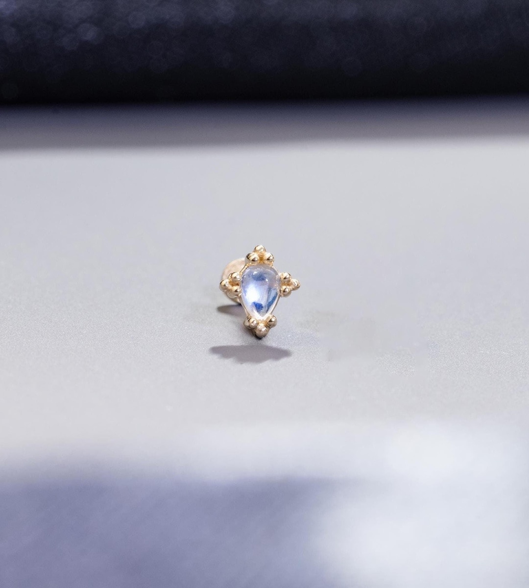 14K Solid Gold Moonstone Cartilage Stud/threadless Conch Earring ...
