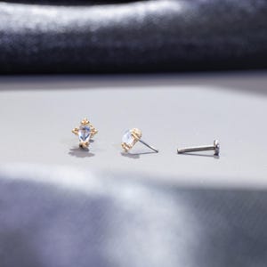 14K Solid Gold Moonstone Cartilage Stud/threadless Conch Earring ...