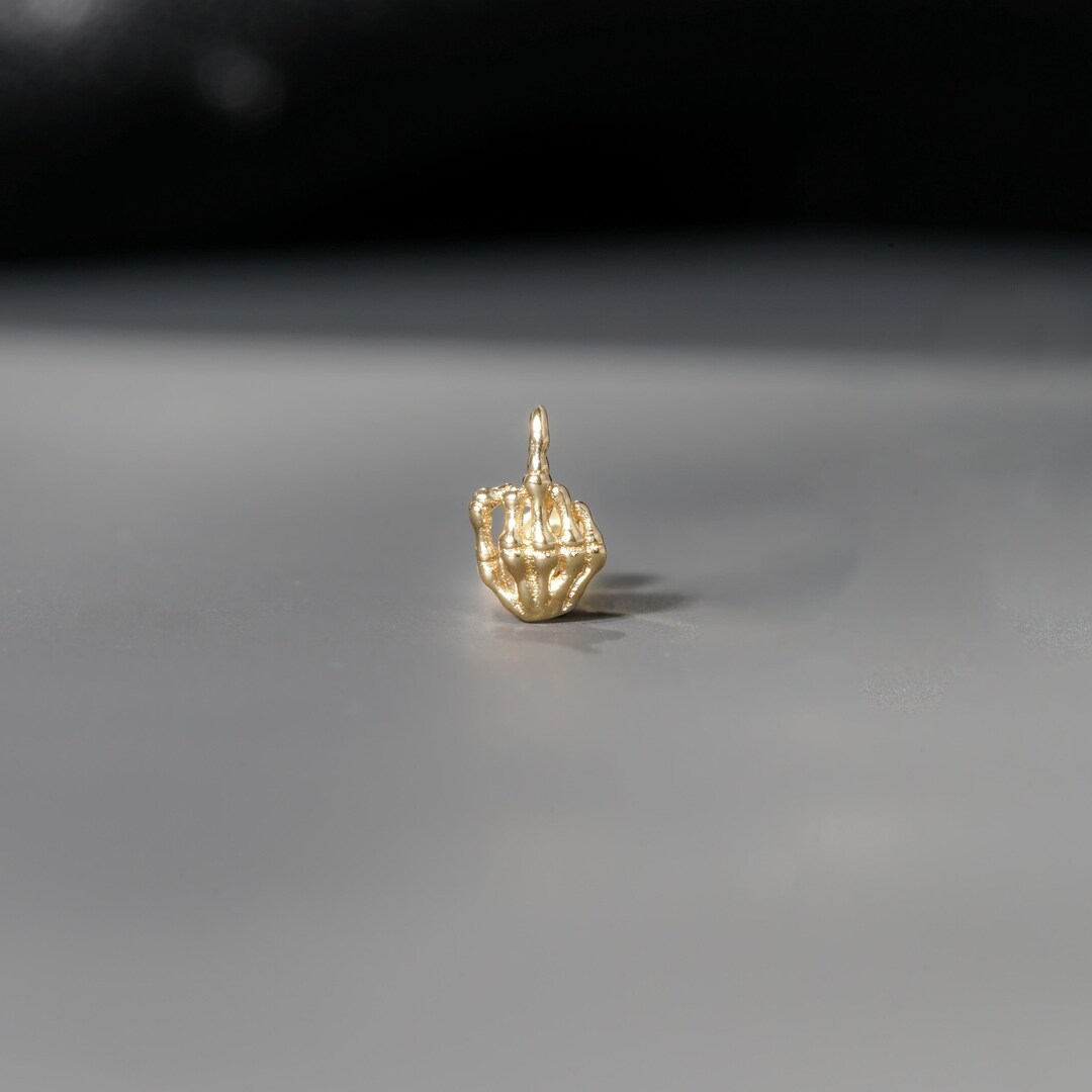 14K Solid Gold Middle Finger Earring/threadless Push Pin/conch Helix ...